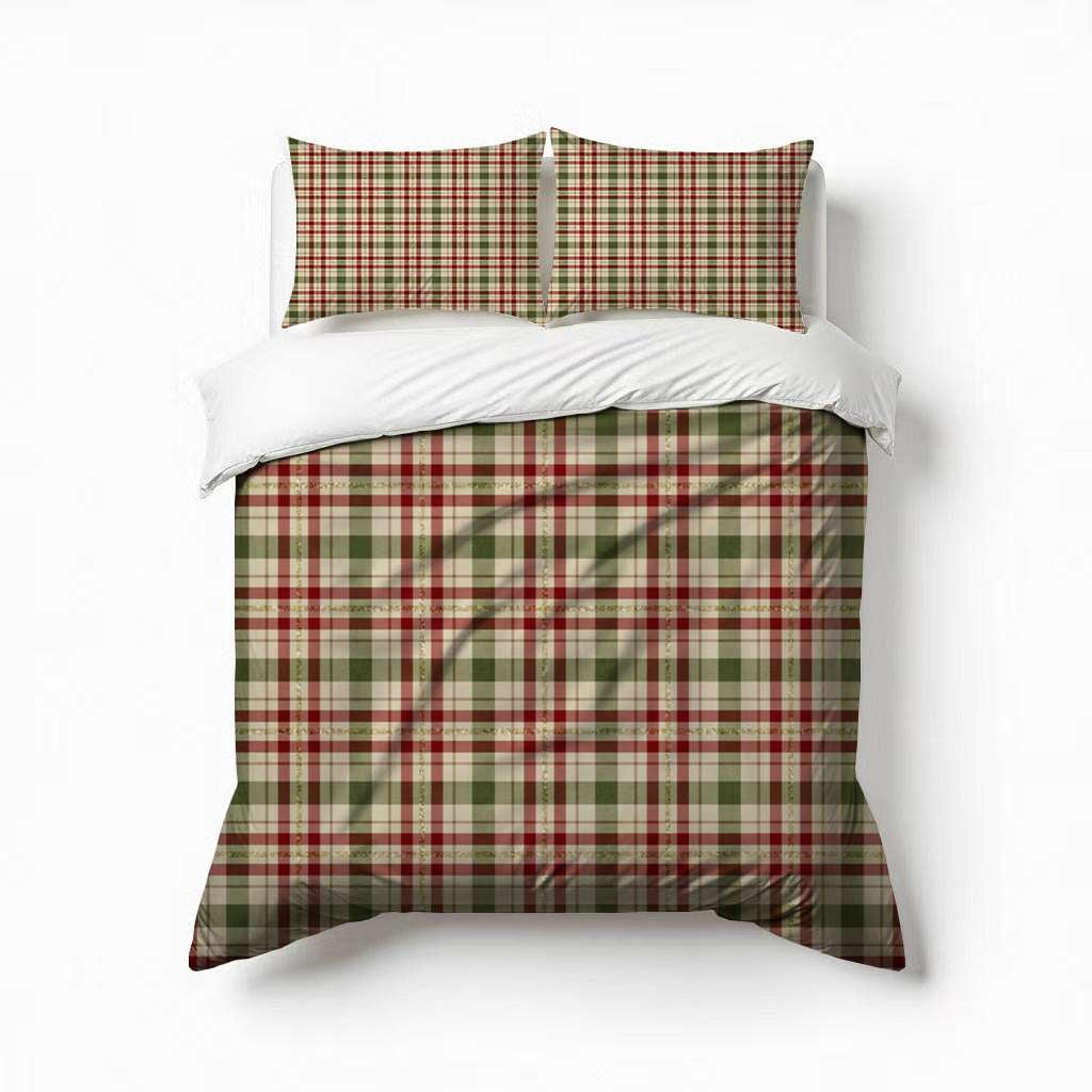 Christmas Red And Green Checkered Pattern With White Dots Bedding Set 3 ...