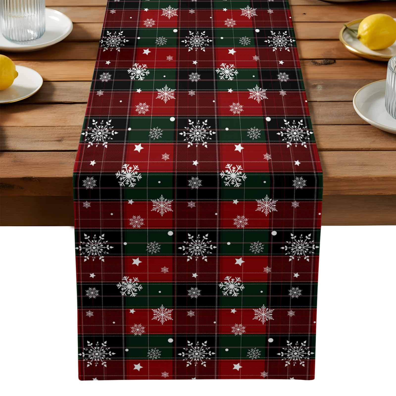 Christmas Red Green Classic Buffalo Plaid Snowflake Pattern Table ...