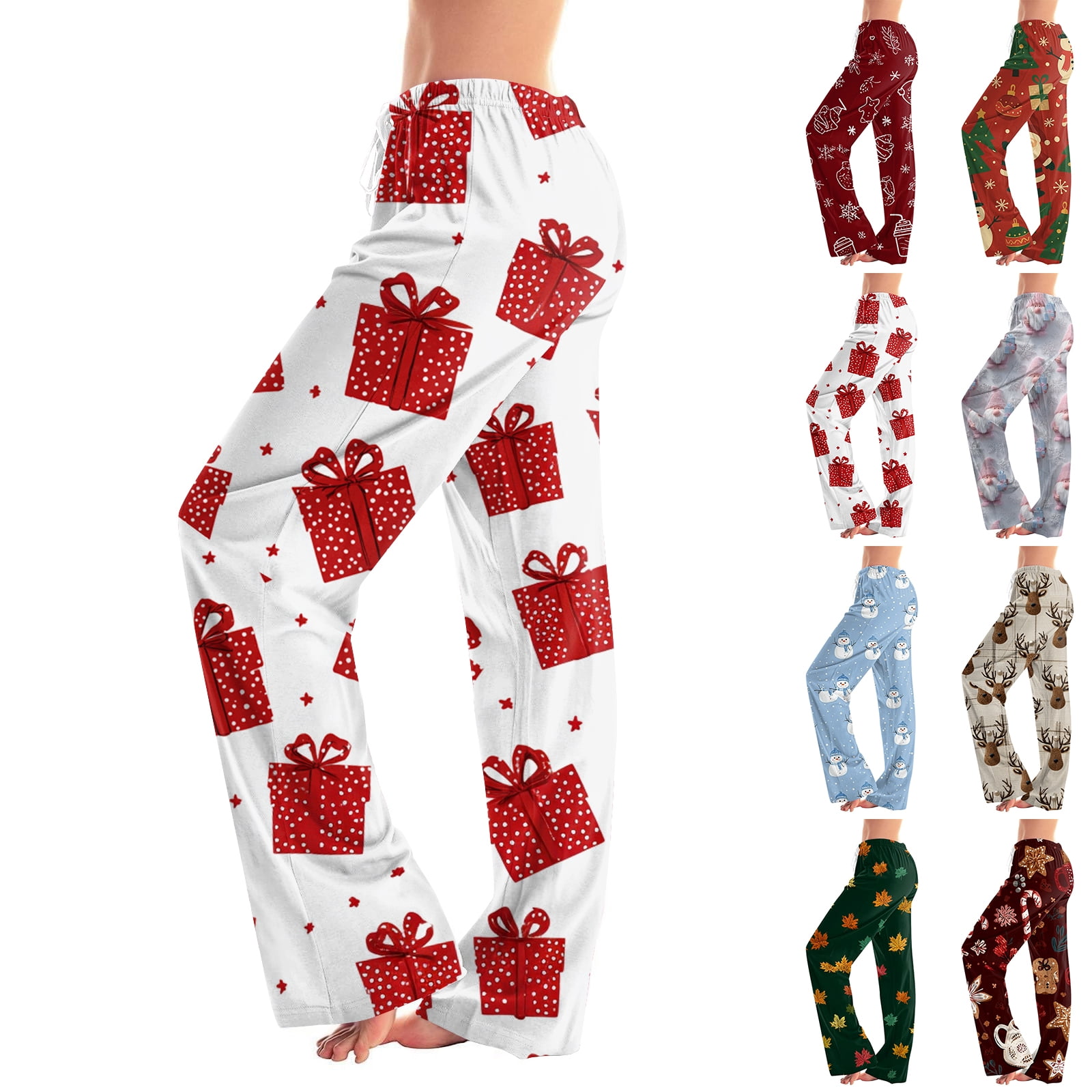 Christmas Red Hat Candy Cane Women Pajama Pants Soft Lightweight Lounge ...
