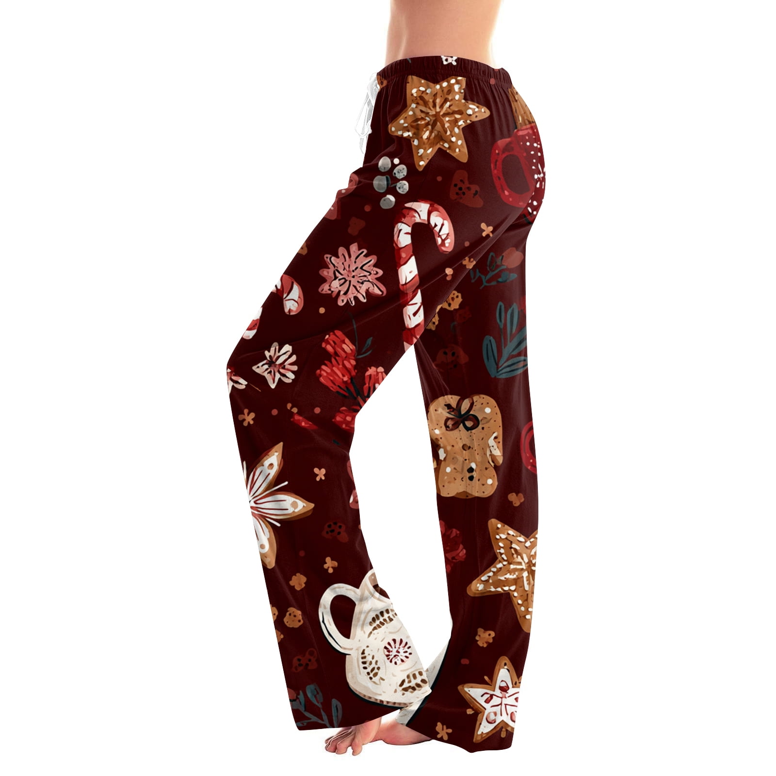 Christmas Red Hat Candy Cane Women Pajama Pants Soft Lightweight Lounge ...