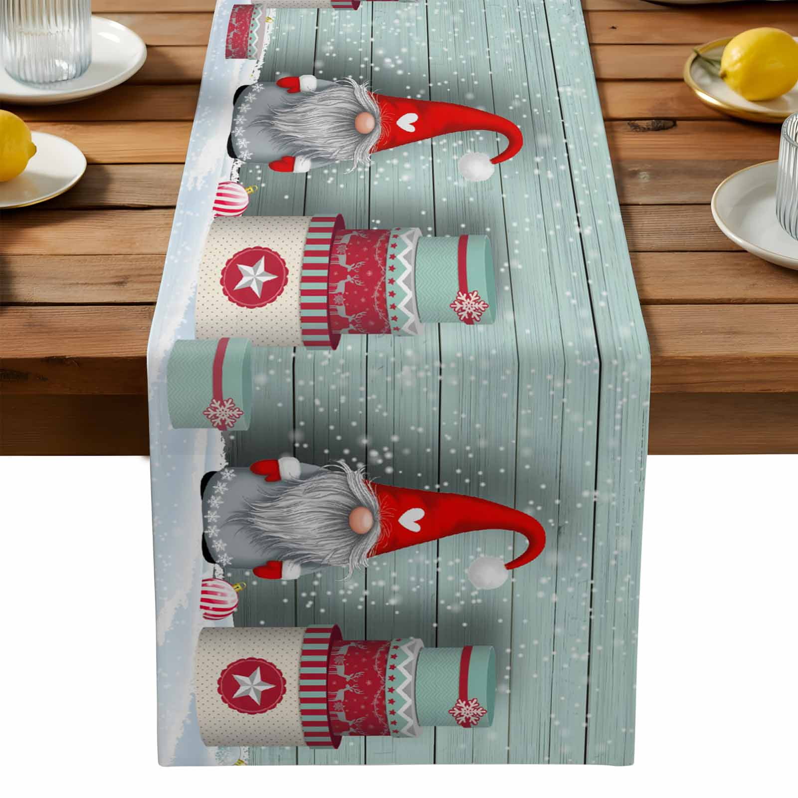 Christmas Red Hat Dwarfs Table Runners 13x70 Inches Long Linen Burlap ...