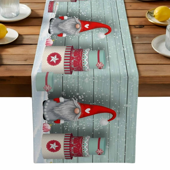 Christmas Red Hat Dwarfs Table Runners 13x70 Inches Long Linen Burlap ...