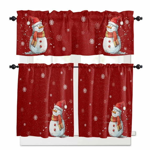 Christmas Red Kitchen Curtains Valances and Tiers Set of 3 Hat Snowman ...