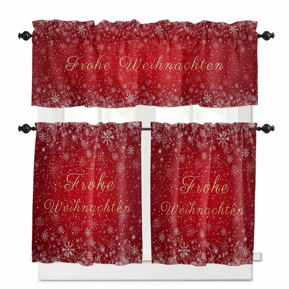 Christmas Red Kitchen Curtains Valances and Tiers Set of 3 Winter White ...
