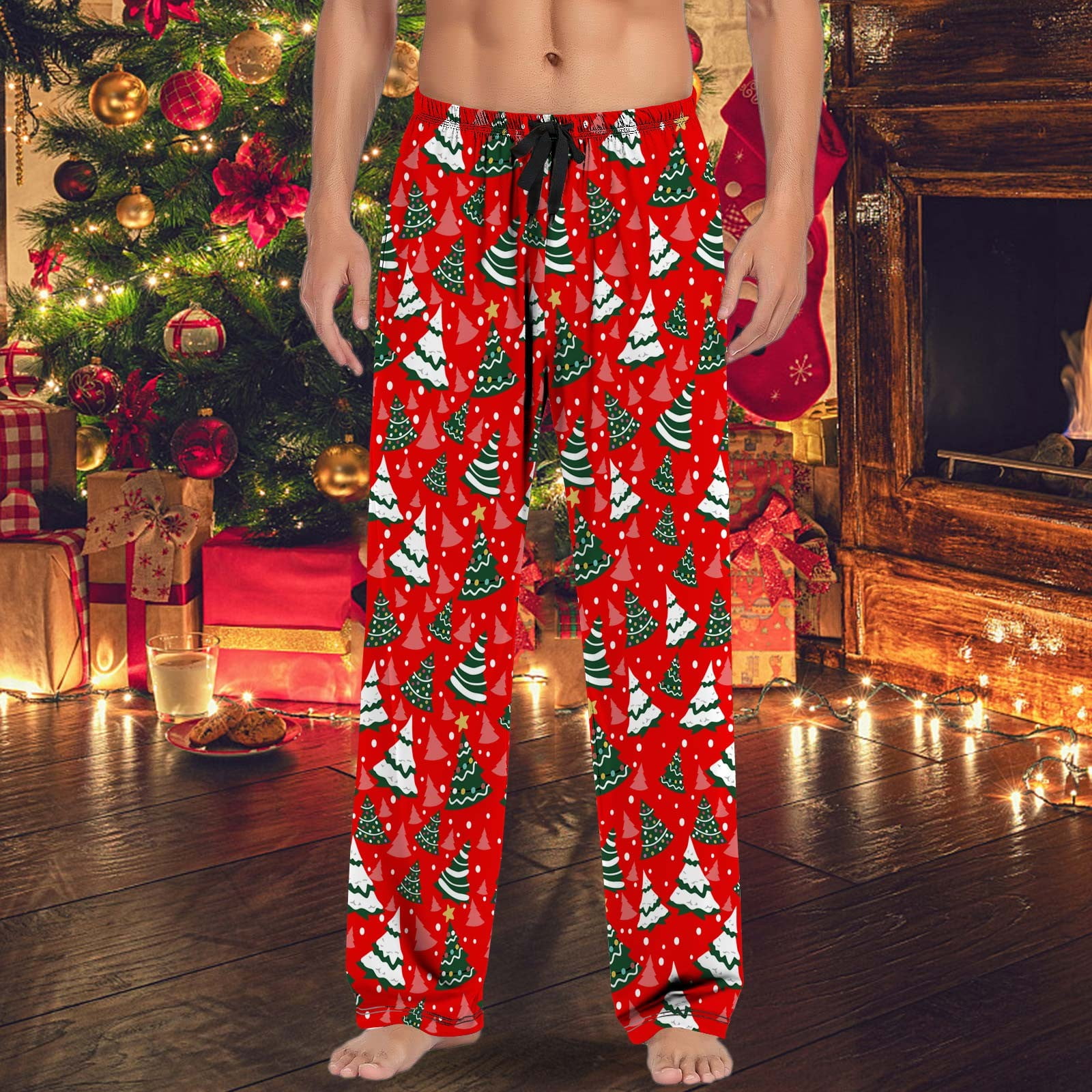 Christmas Red Mens Sweatpants Casual Pants Pajama With Drawstring And ...