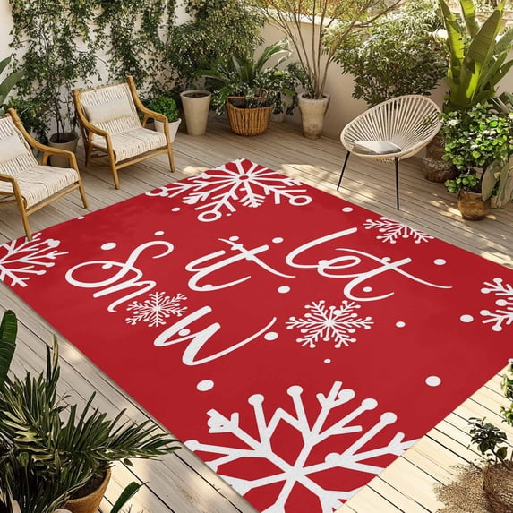 Christmas Red Outdoor Rug 5x8 Ft - Reversible Patio Rug Outdoor Camping ...