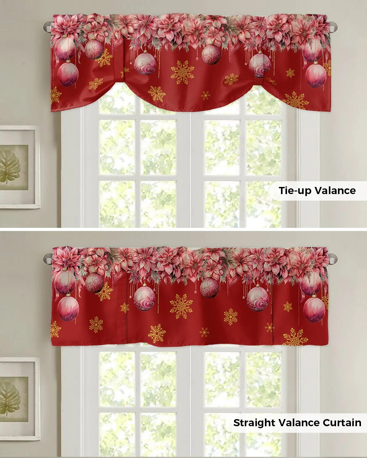 Christmas Red Plaid Bow Window Curtain Living Room Kitchen Cabinet Tie ...