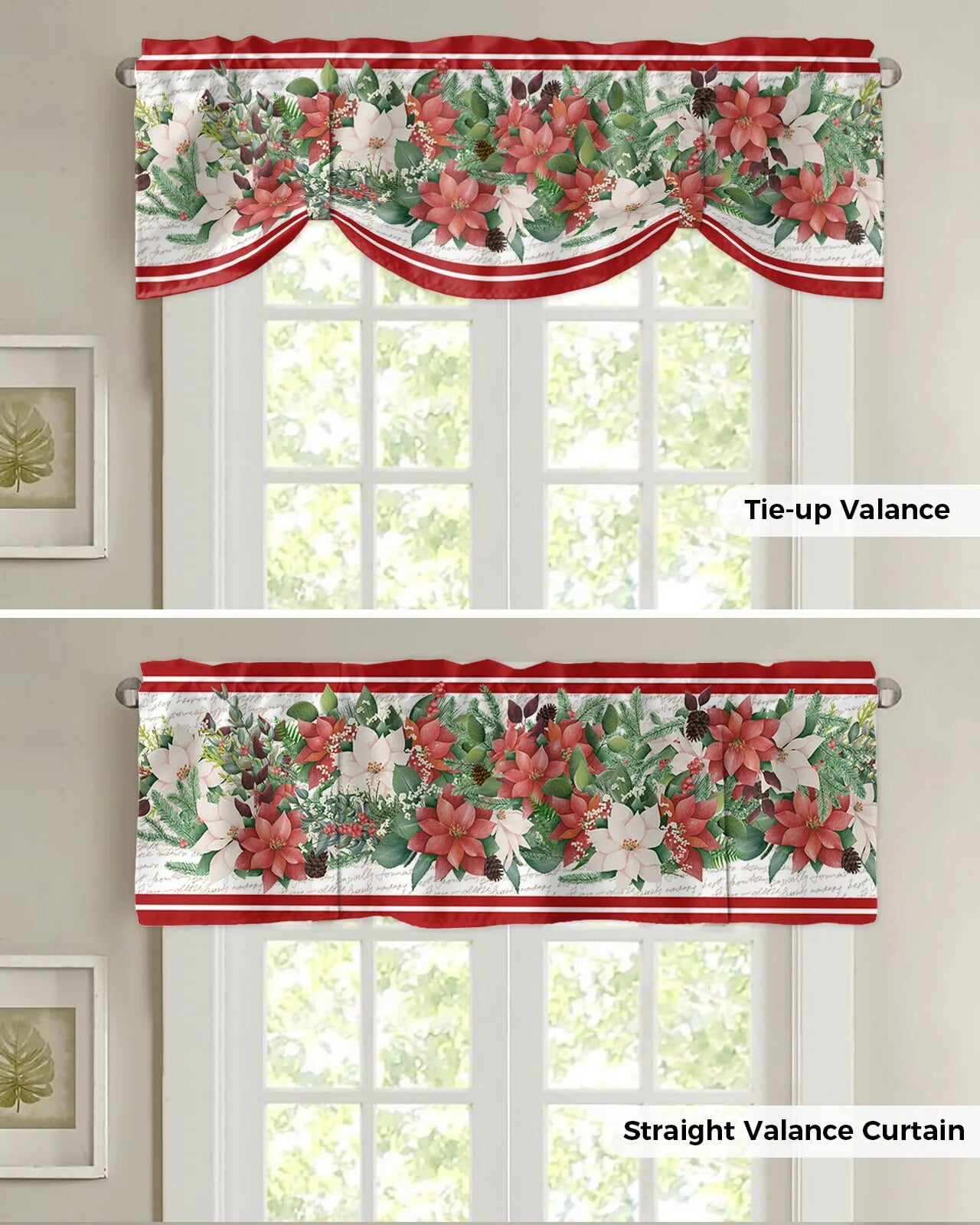 Christmas Red Plaid Bow Window Curtain Living Room Kitchen Cabinet Tie ...