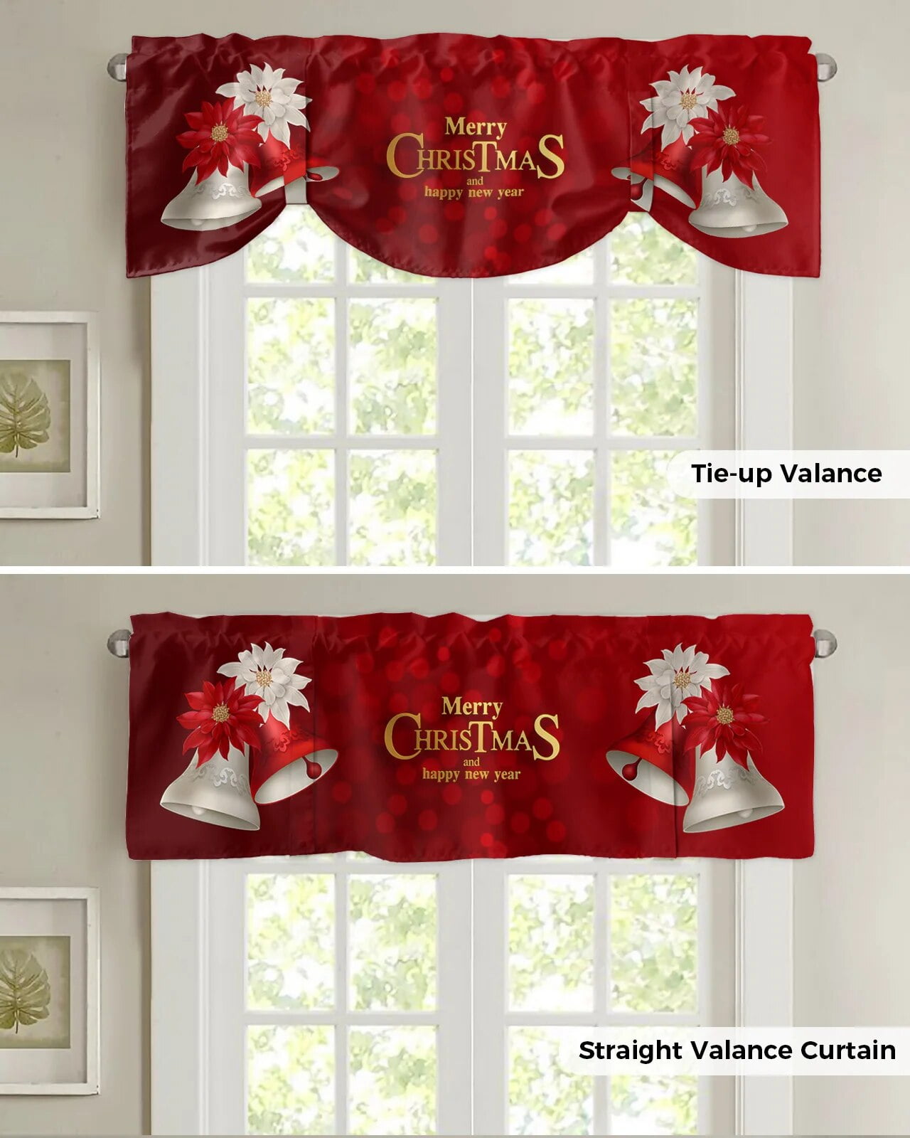 Christmas Red Plaid Bow Window Curtain Living Room Kitchen Cabinet Tie ...