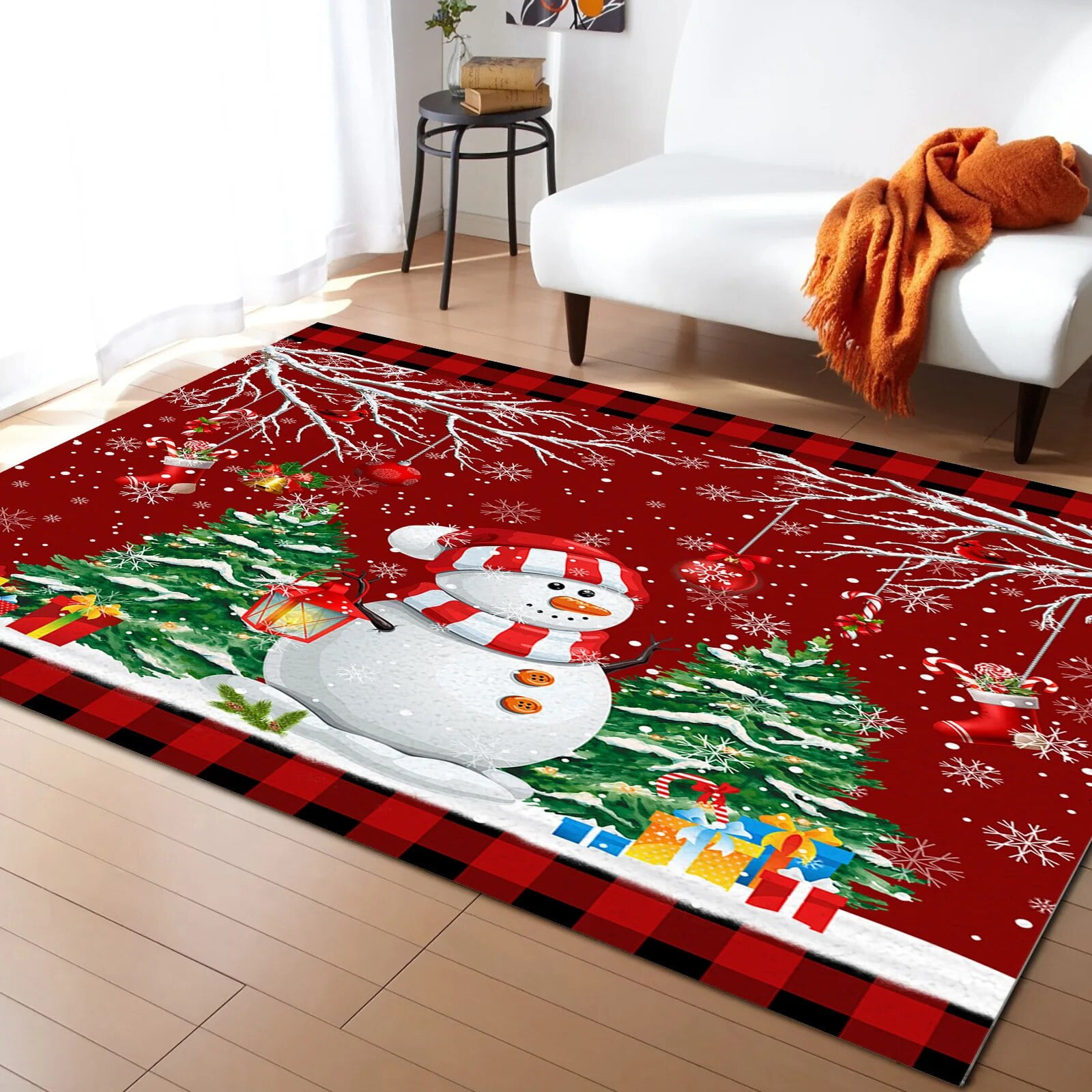 Christmas Red Plaid Snowflake Elk Carpet For Living Room Bedroom ...