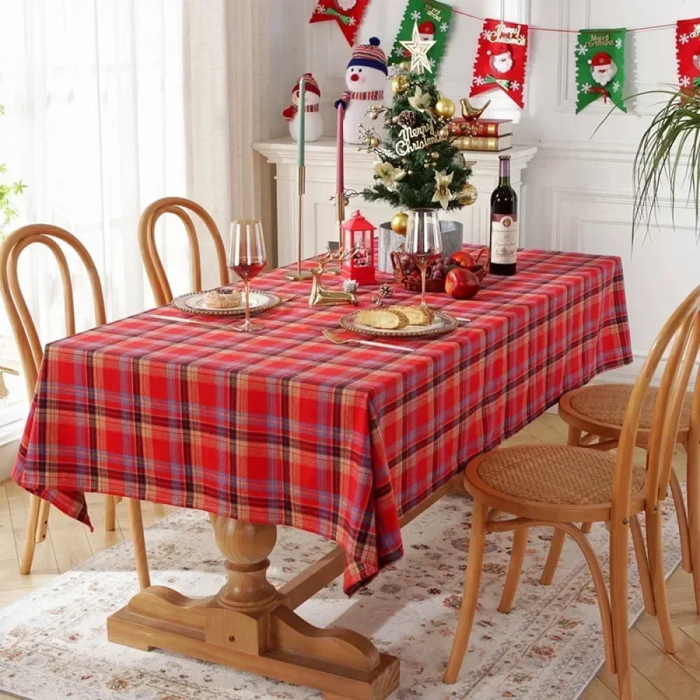 Christmas Red Plaid Tablecloth Decoration Color Woven Polyester Cotton ...