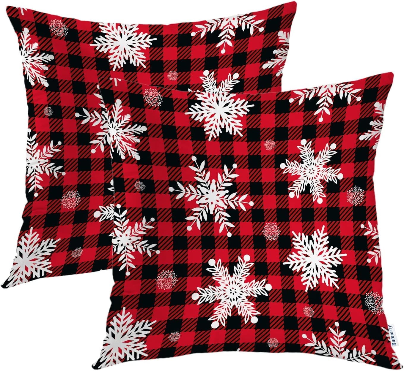 Christmas Red Plaid Throw Pillow Covers,Snowflakes On Buffalo Plaid ...
