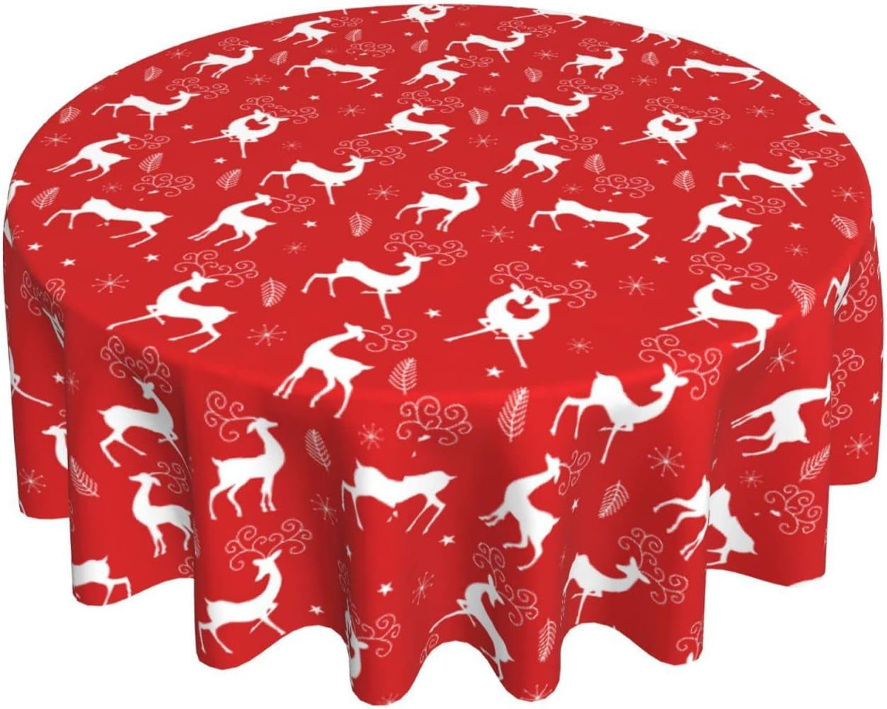 Christmas Red Round Tablecloth White Reindeer Printed Decorative ...