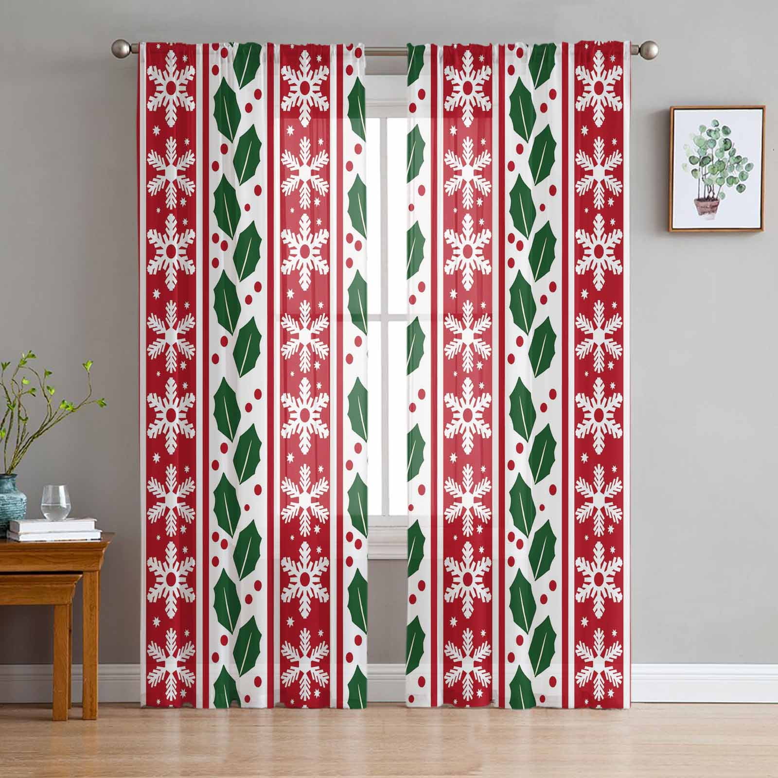 Christmas Red Sheer Curtains 63 Inch Length 2 Panels Set, Semi ...