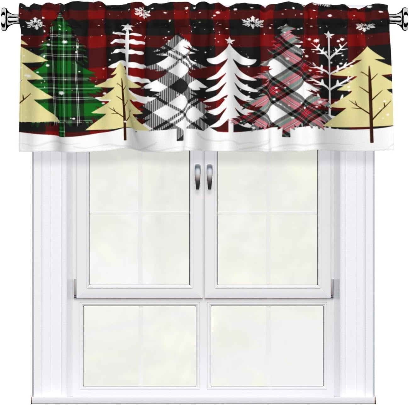 Christmas Red Short Curtains Winter Pine Trees Valance Curtain for ...