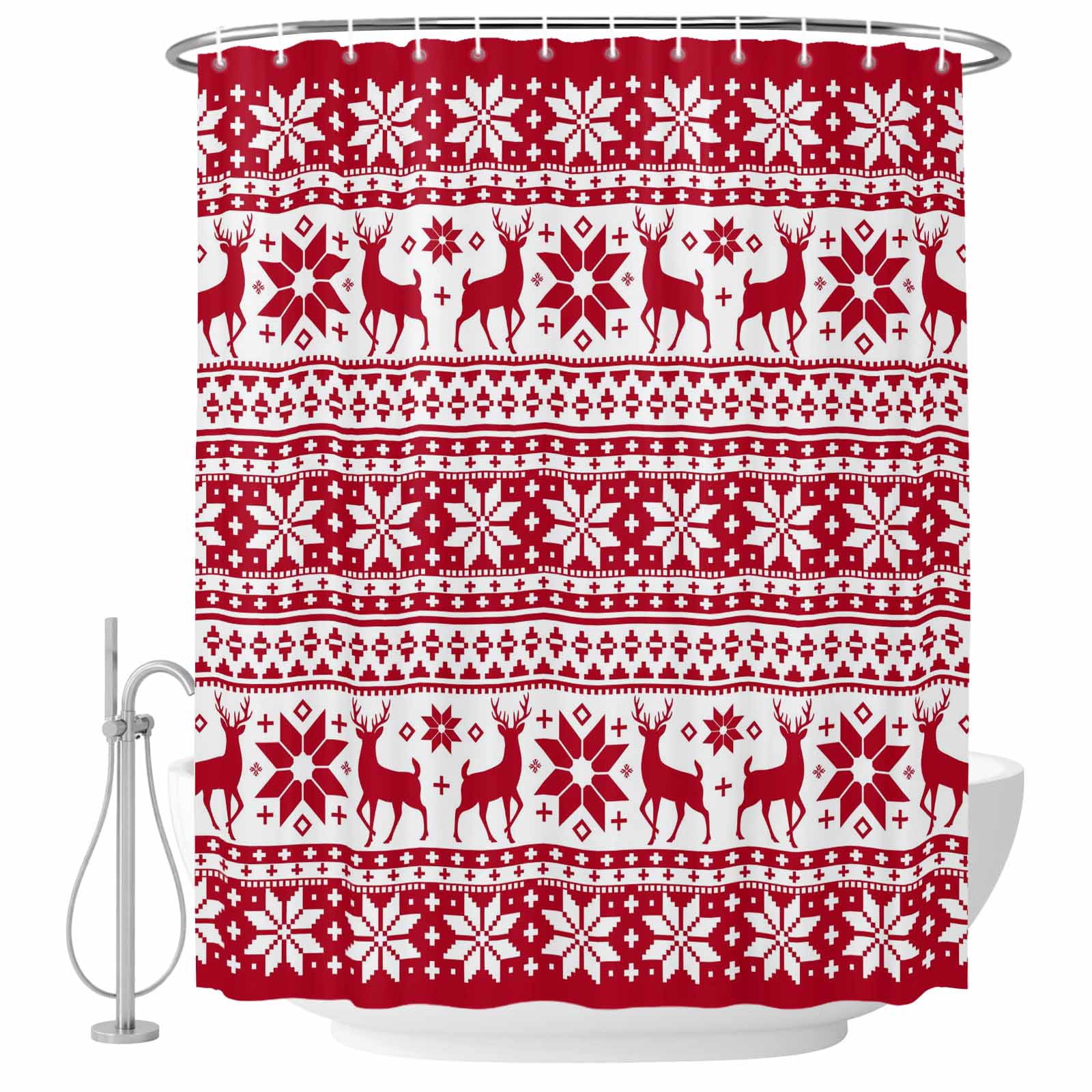 Christmas Red Shower Curtain Set - Small 36" x 72" Washable Bathtub ...