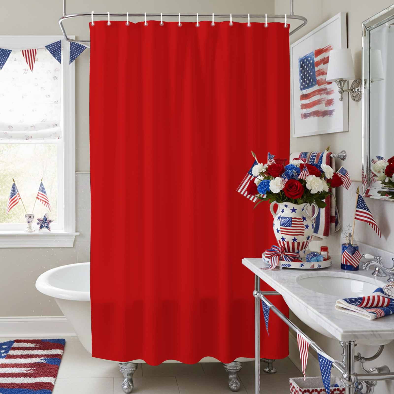Christmas Red Shower Curtain for Bathroom, Simplistic Waterproof Shower ...