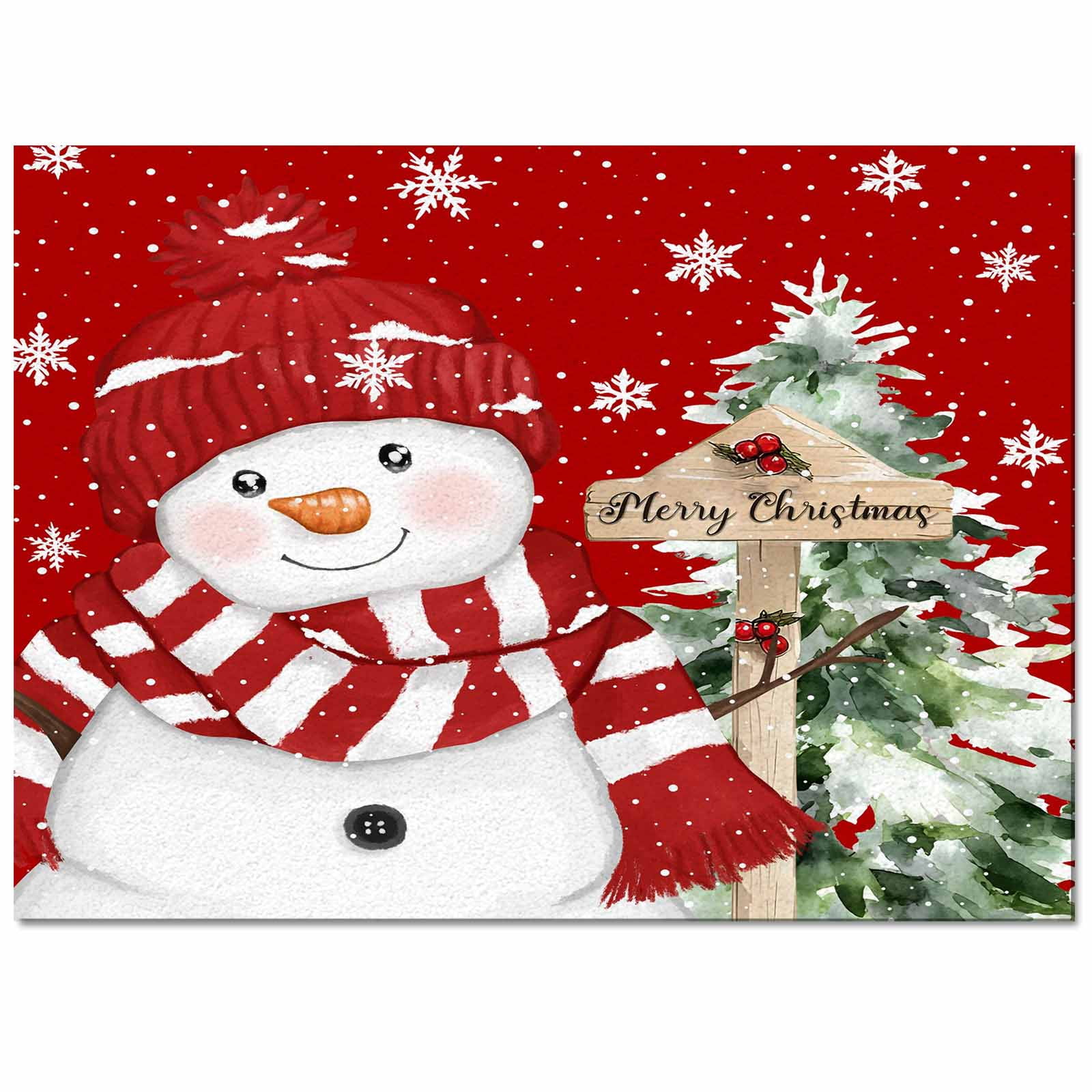 Christmas Red Snowman Area Rug 4x6ft Winter Snowflakes Xmas Tree Non ...