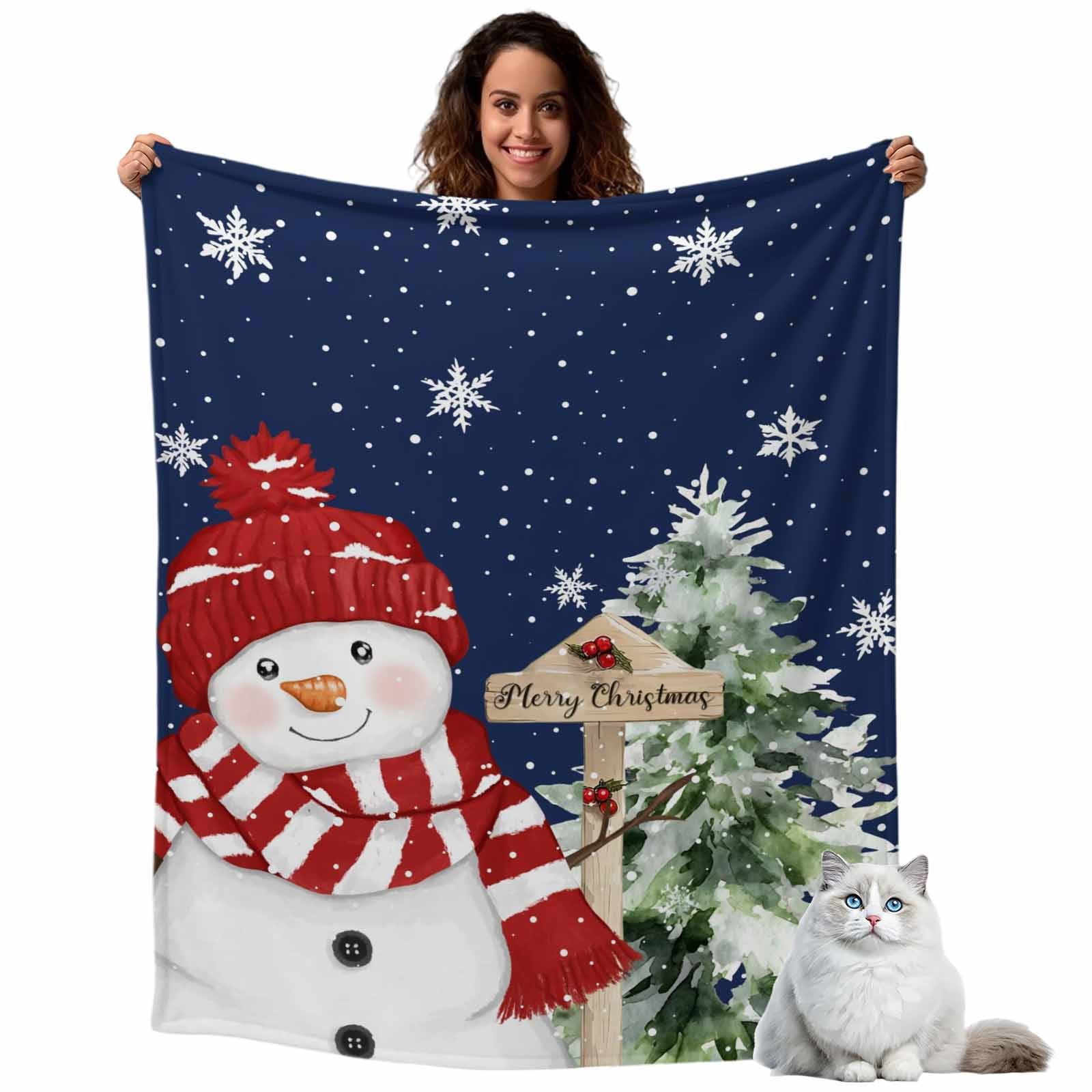Christmas Red Snowman Fleece Throw Blanket Lightweight Winter ...
