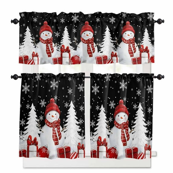 Christmas Red Snowman Kitchen Curtains Valances and Tiers Set of 3 ...