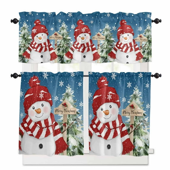 Christmas Red Snowman Kitchen Curtains Valances and Tiers Set of 3 ...