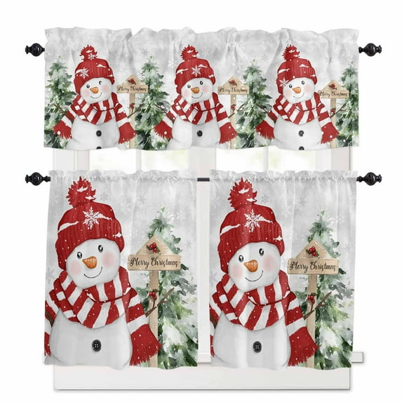 Christmas Red Snowman Kitchen Curtains Valances and Tiers Set of 3 ...
