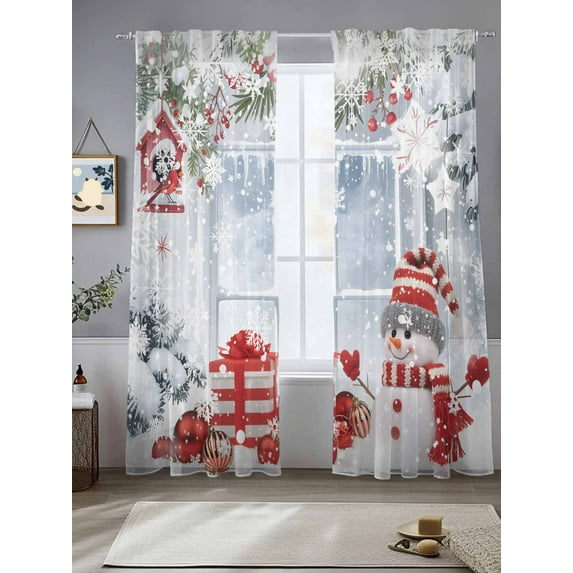 Christmas Red Snowman Sheer Curtains 2 Panels Set, 52" W x 84" L Winter ...