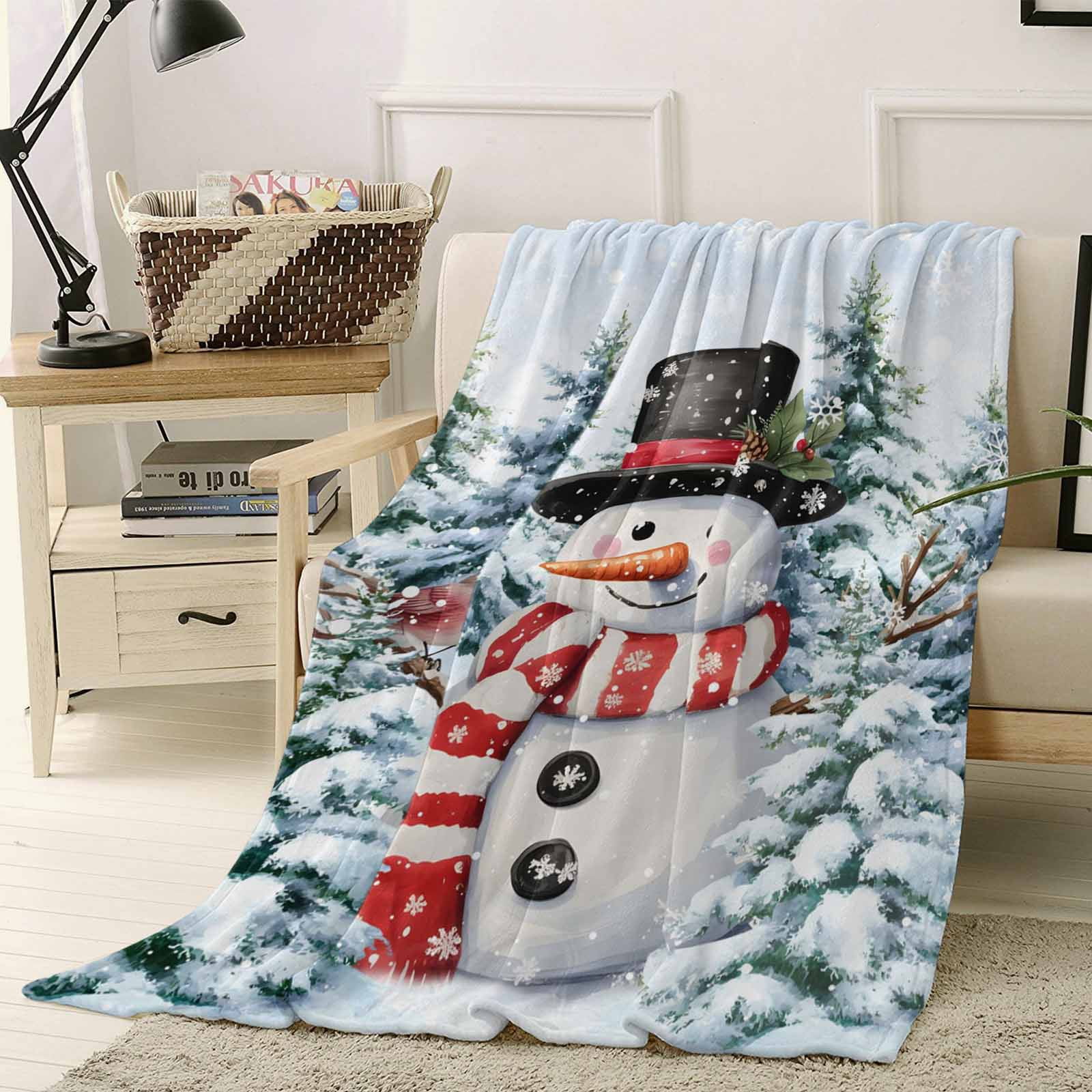 Christmas Red Snowman Throw Flannel Blanket 30x40In Winter Snow Scene ...