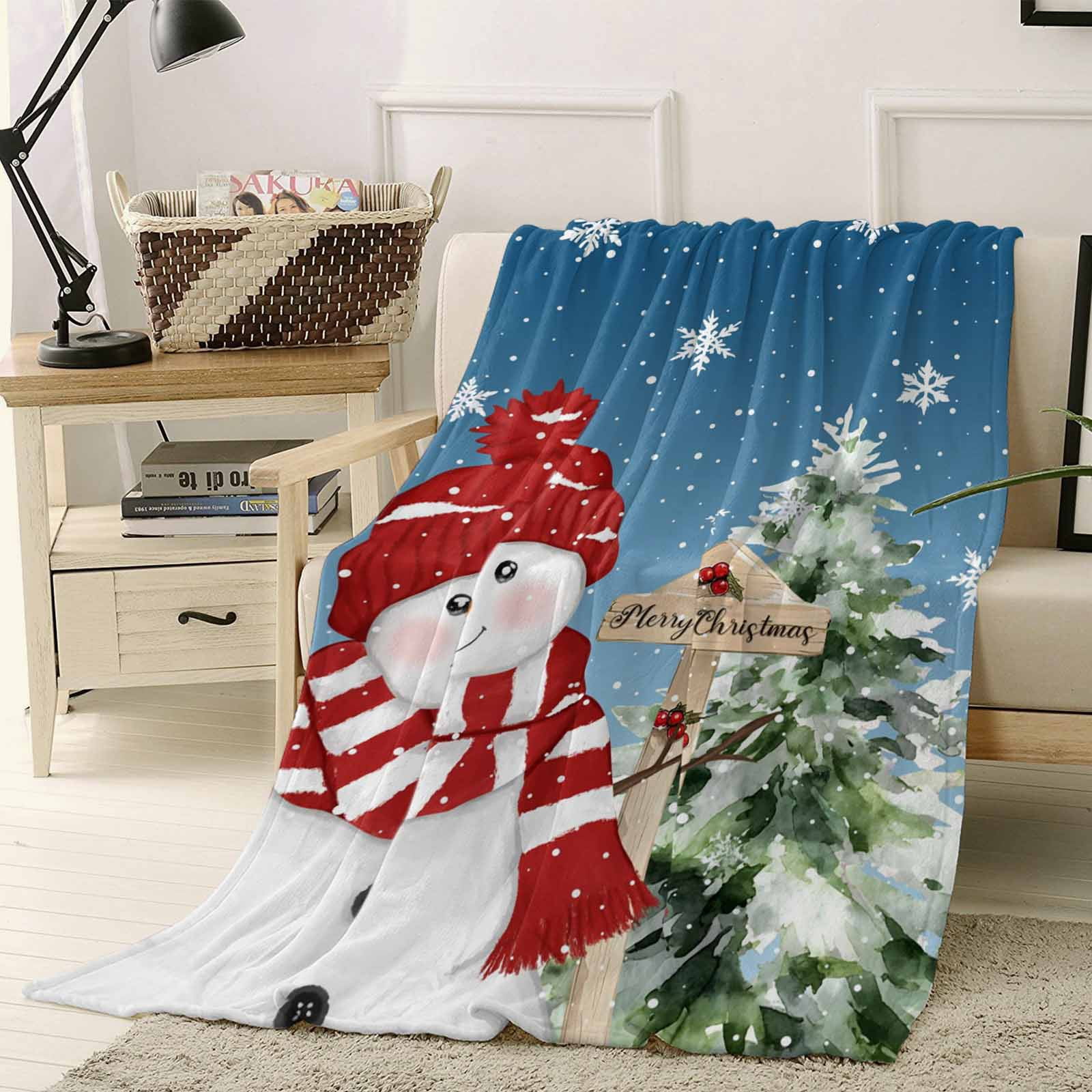 Christmas Red Snowman Throw Flannel Blanket 50x80In Winter Snowflakes ...