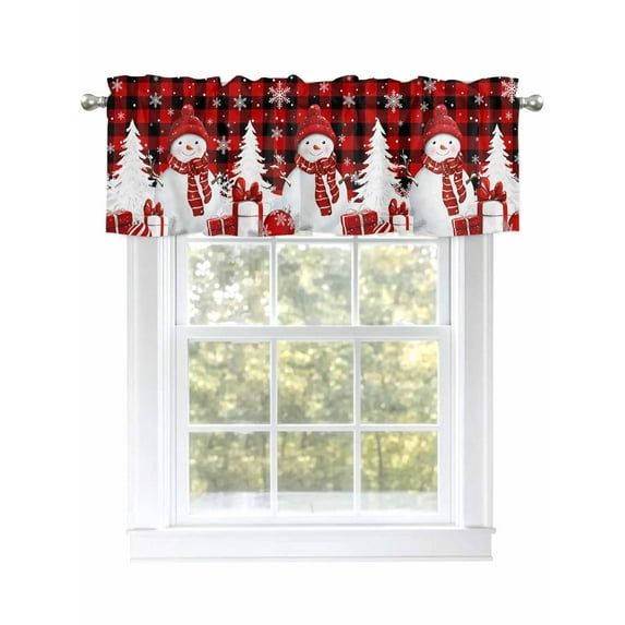 Christmas Red Snowman Valances for Windows White Pine Tree Xmas Balls ...