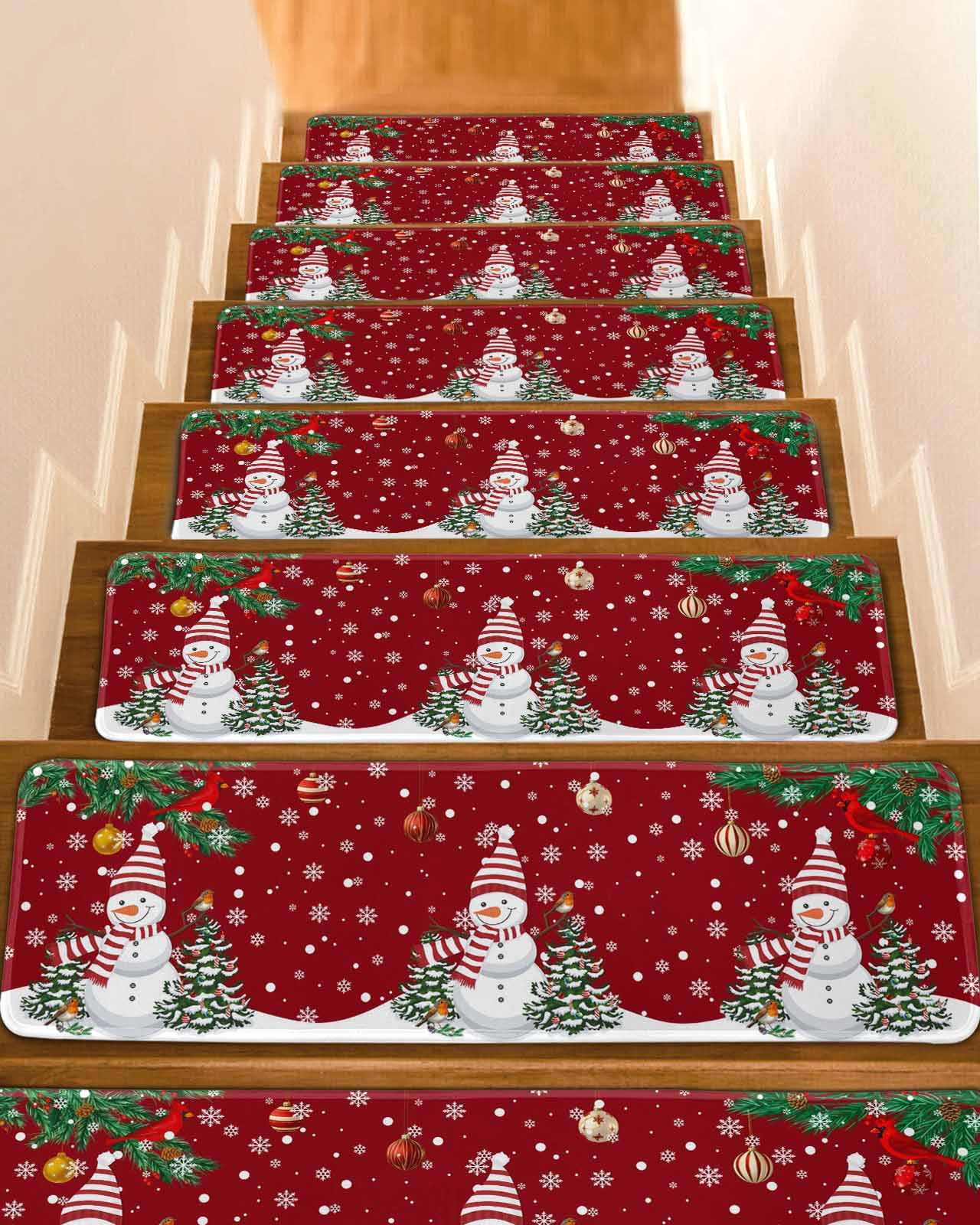 Christmas Red Stair Treads for Wooden Steps Indoor Runner Rug Carpet ...