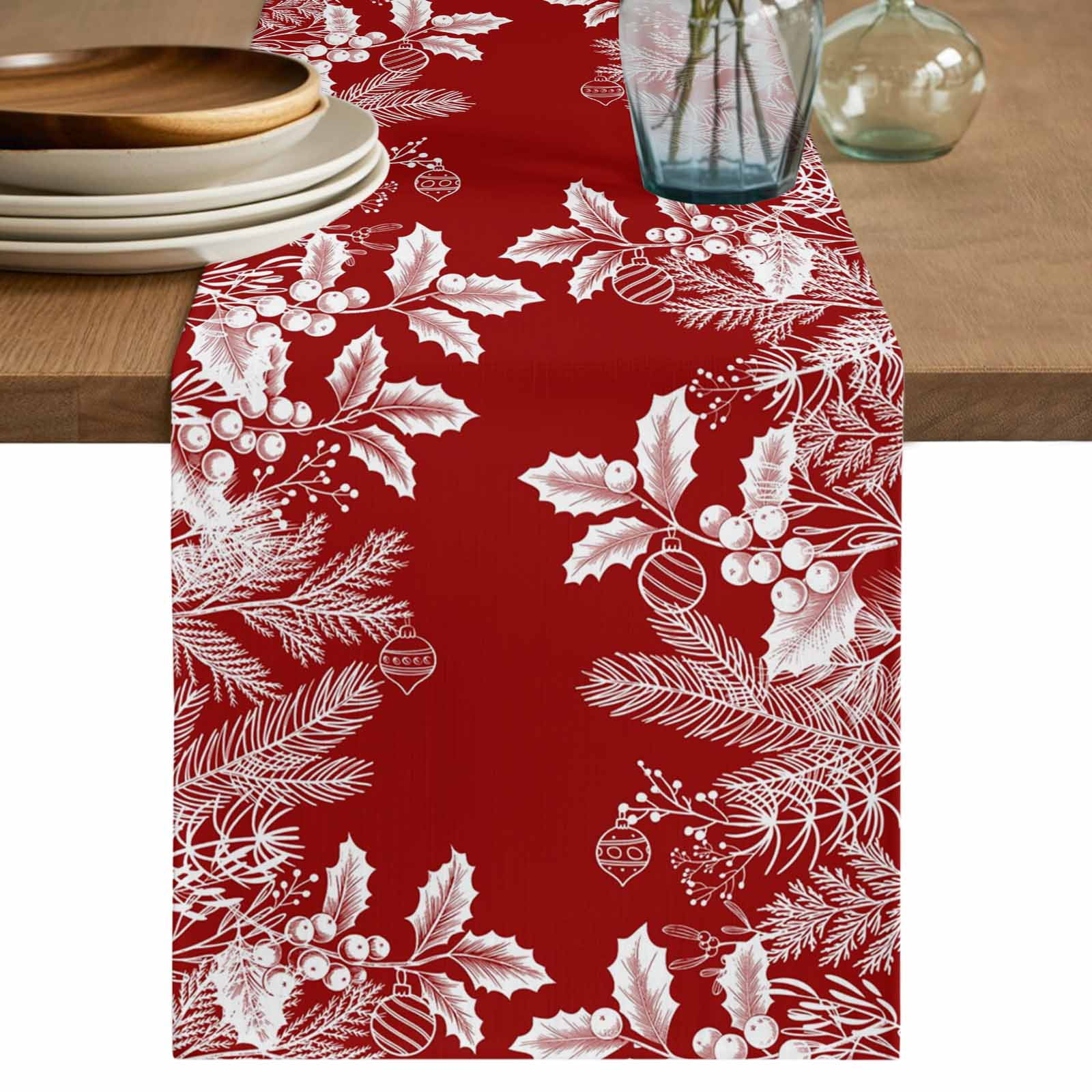 Christmas Red Table Runner 72 Inches, Pine Needle Cones Silhouette ...