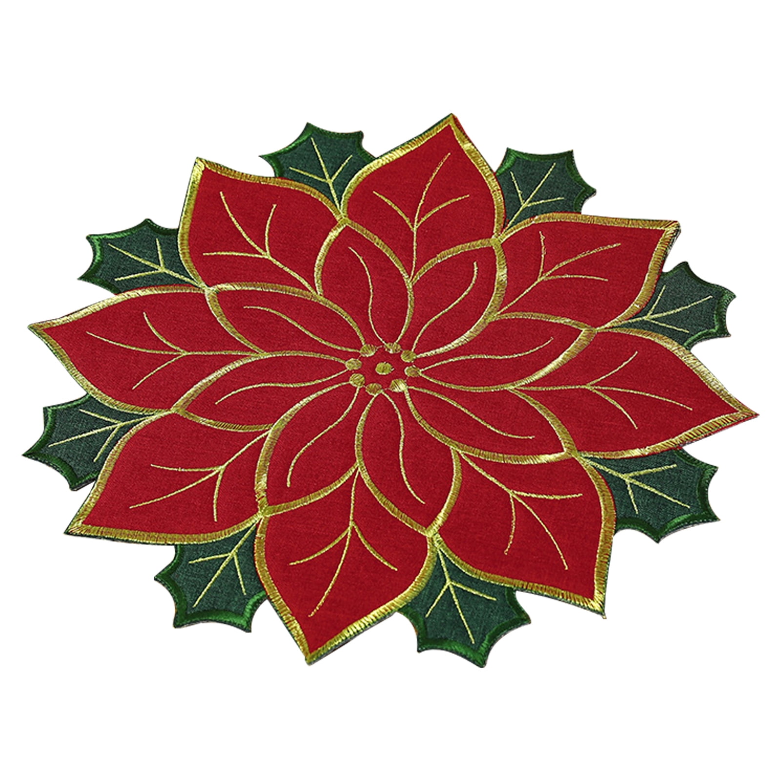 Christmas Red Table Runner, Embrodered Velvet Fabric Poinsettia Table ...