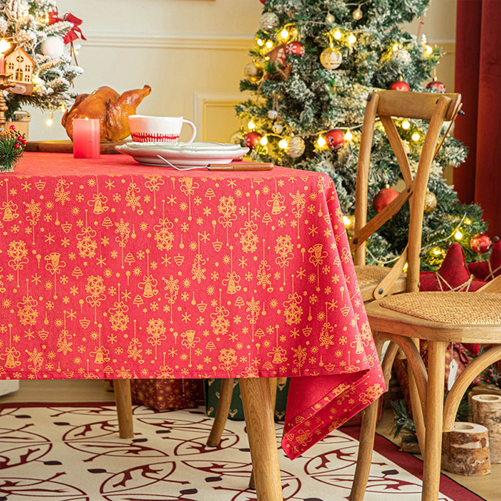 Christmas Red Tablecloth Rectangle,Snowflake Christmas Table Cloth ...