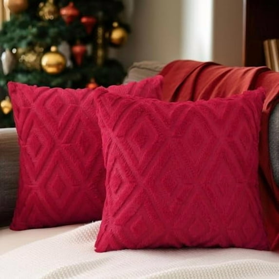 Christmas Red Throw Pillow Covers 24x24 Set of 2, Soft Plush Faux Fur ...