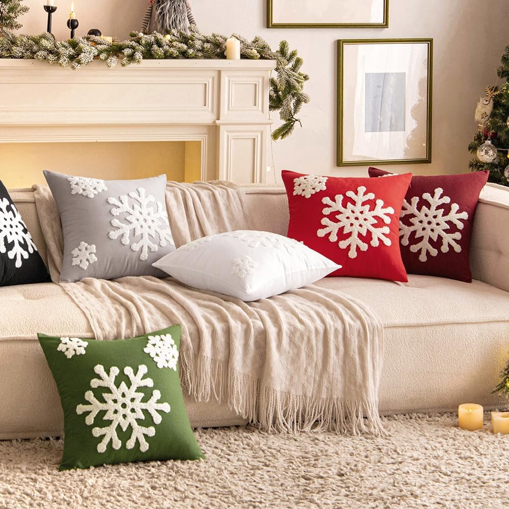 Christmas Red Throw Pillow Covers Decorative Snowflake Embroidery Couch ...