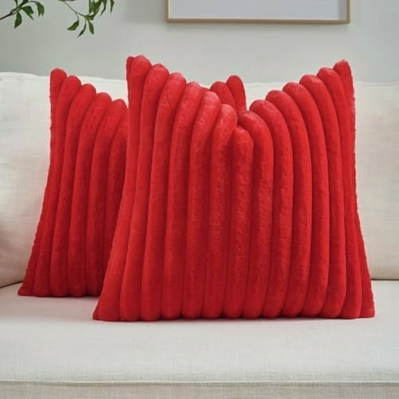 Christmas Red Throw Pillow Covers Set of 2, 28x28 Inch Striped Texture ...