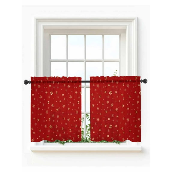 Christmas Red Tier Curtains 24 Inch Length, Sheer Curtains for Bedroom ...