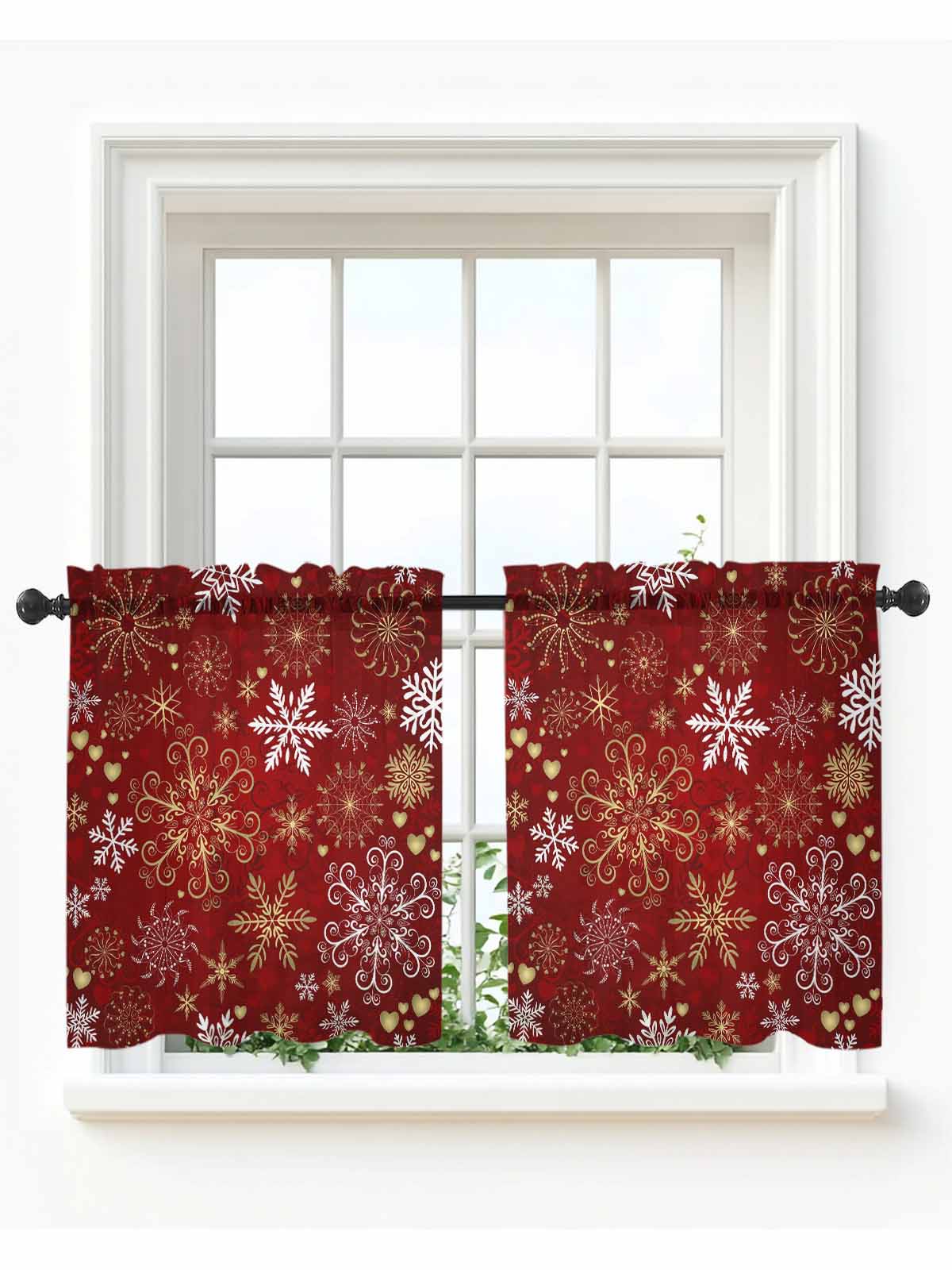 Christmas Red Tier Curtains 24 Inch Length,Sheer Curtains for Bedroom ...