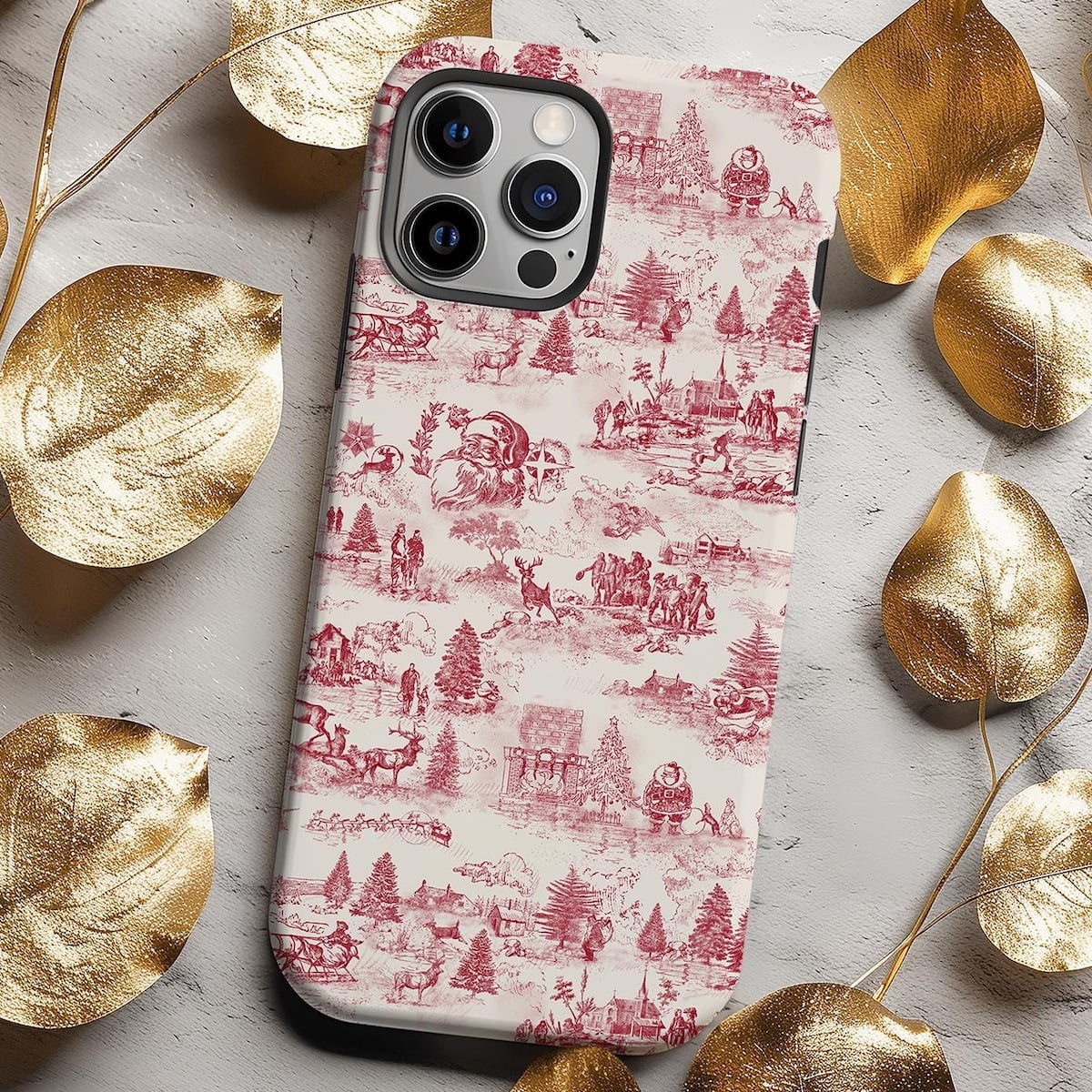 Christmas Red Toile de Jouy Holiday Aesthetic Winter iPhone Case 17 to ...