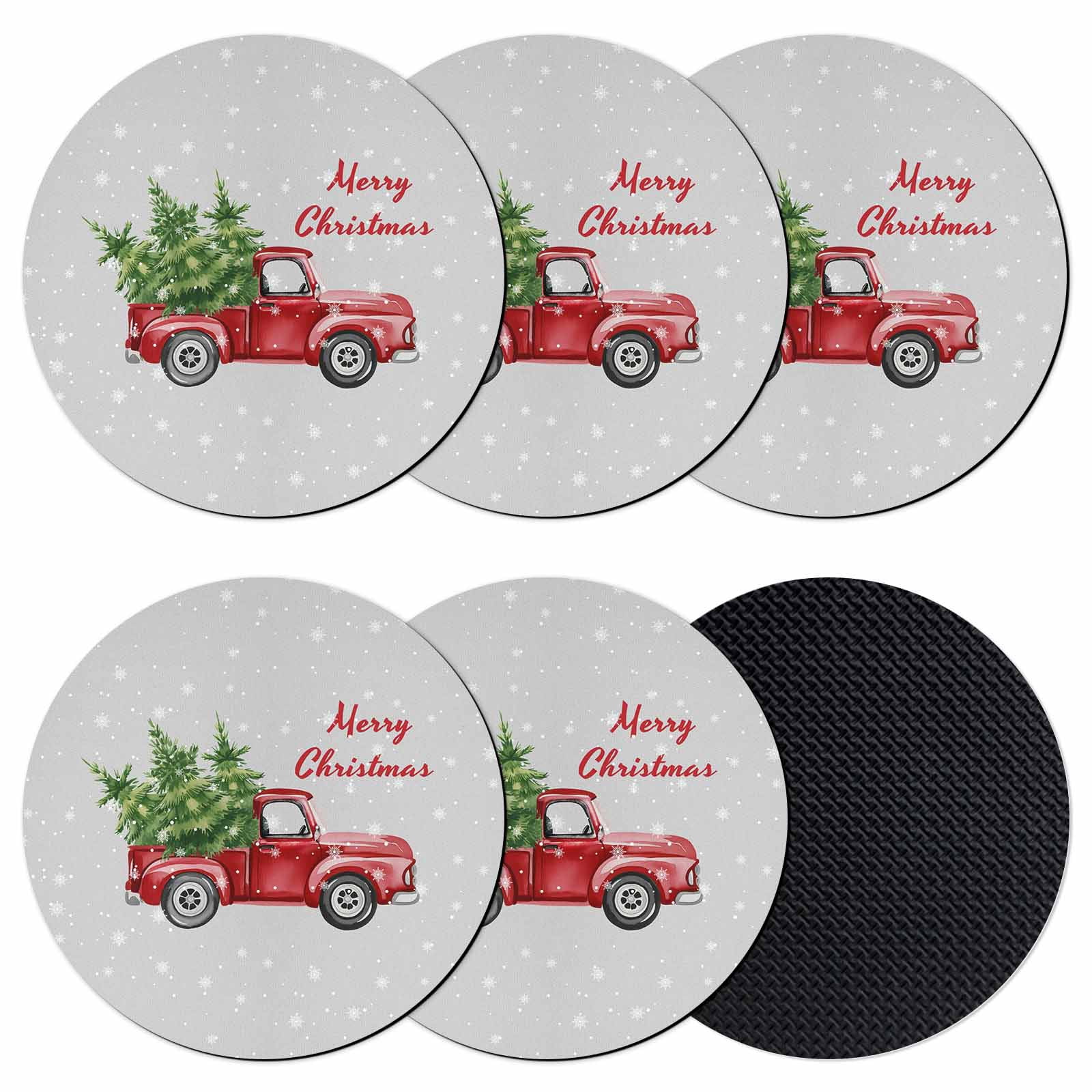 Christmas Red Truck Coasters Set of 6, Absorbent Coasters for Drinks ...