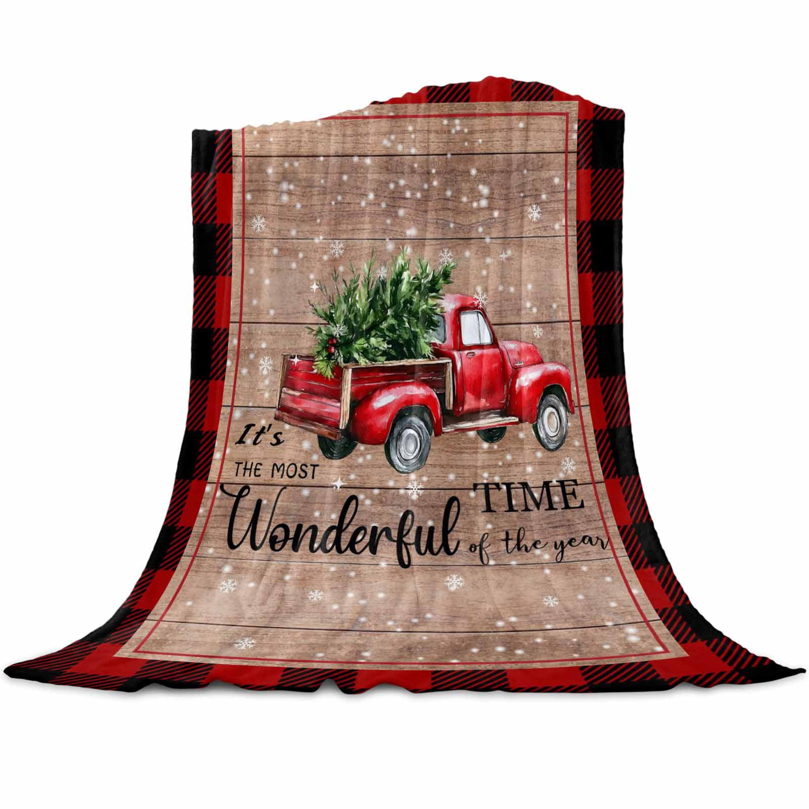Christmas Red Truck Flannel Blanket for Bed,Travel and Camping, Winter ...