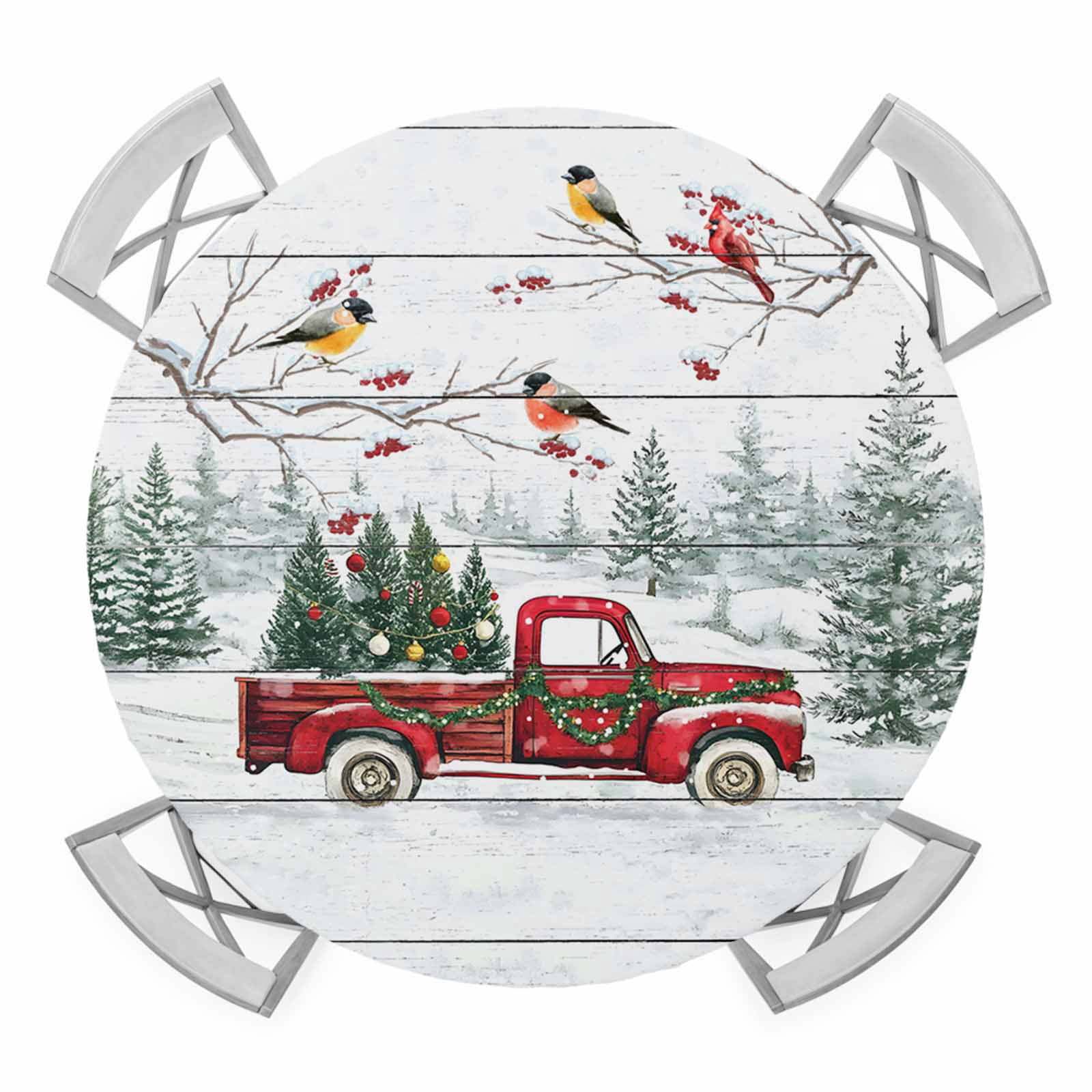 Christmas Red Truck Round Tablecloth for 45-54 Inch Tables,Fitted Table ...