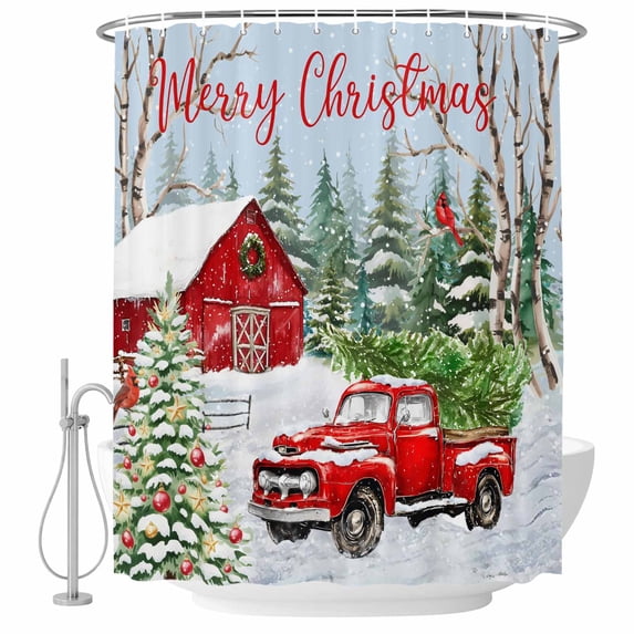 Christmas Red Truck Shower Curtain, Waterproof Shower Curtains for ...