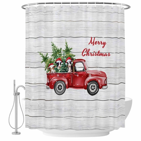 Christmas Red Truck Shower Curtain, Waterproof Shower Curtains for ...