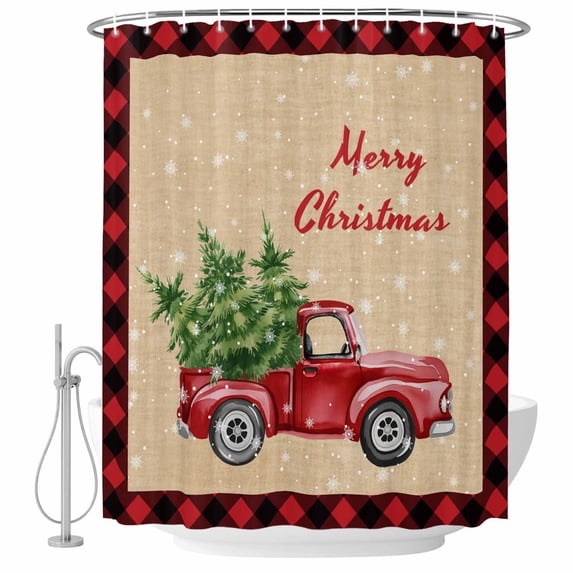 Christmas Red Truck Shower Curtain, Waterproof Shower Curtains for ...