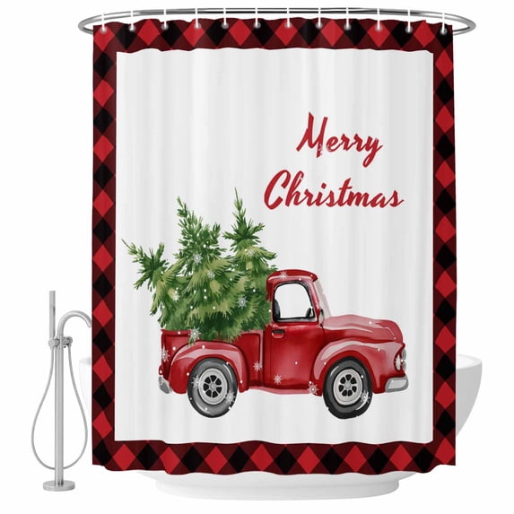 Christmas Red Truck Shower Curtain, Waterproof Shower Curtains for ...
