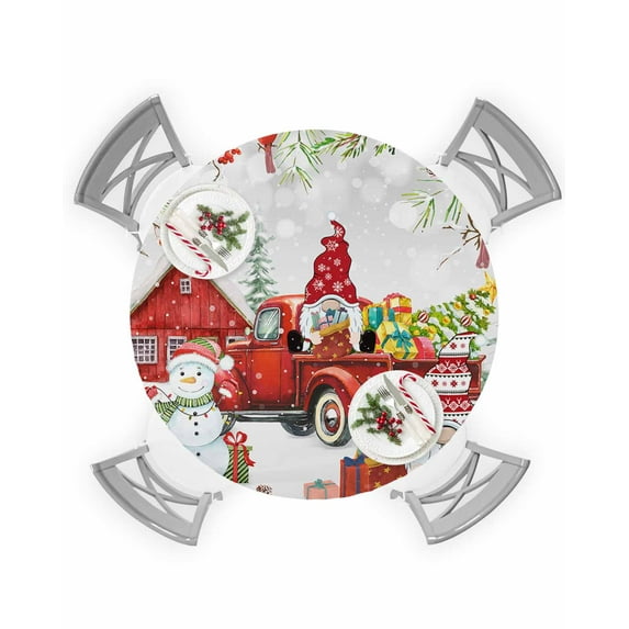 Christmas Red Truck Snowman Dwarf Fitted Tablecloth for 55-60in Round ...
