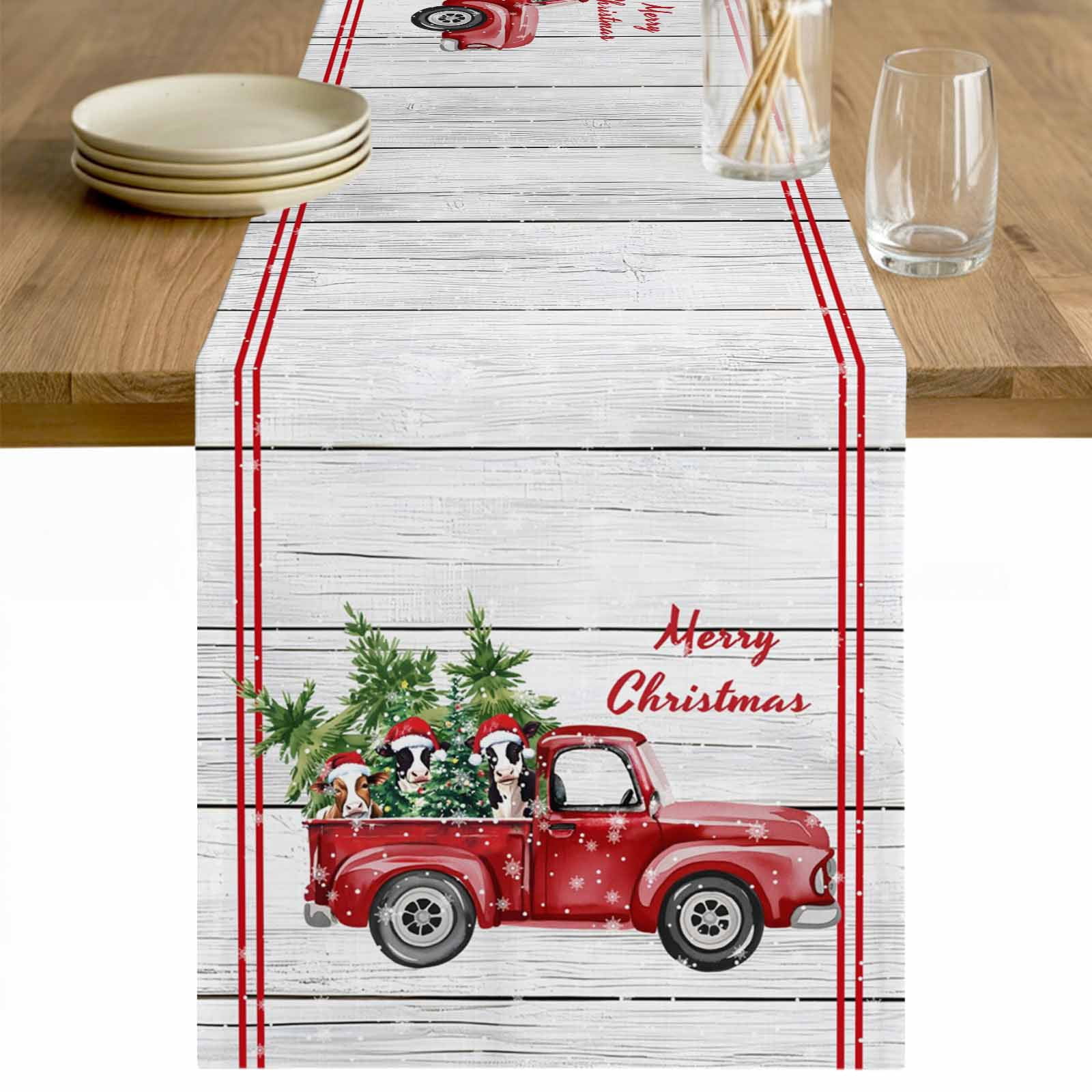 Christmas Red Truck Table Runner 60 Inches Long Farmhouse Dress Scarves ...