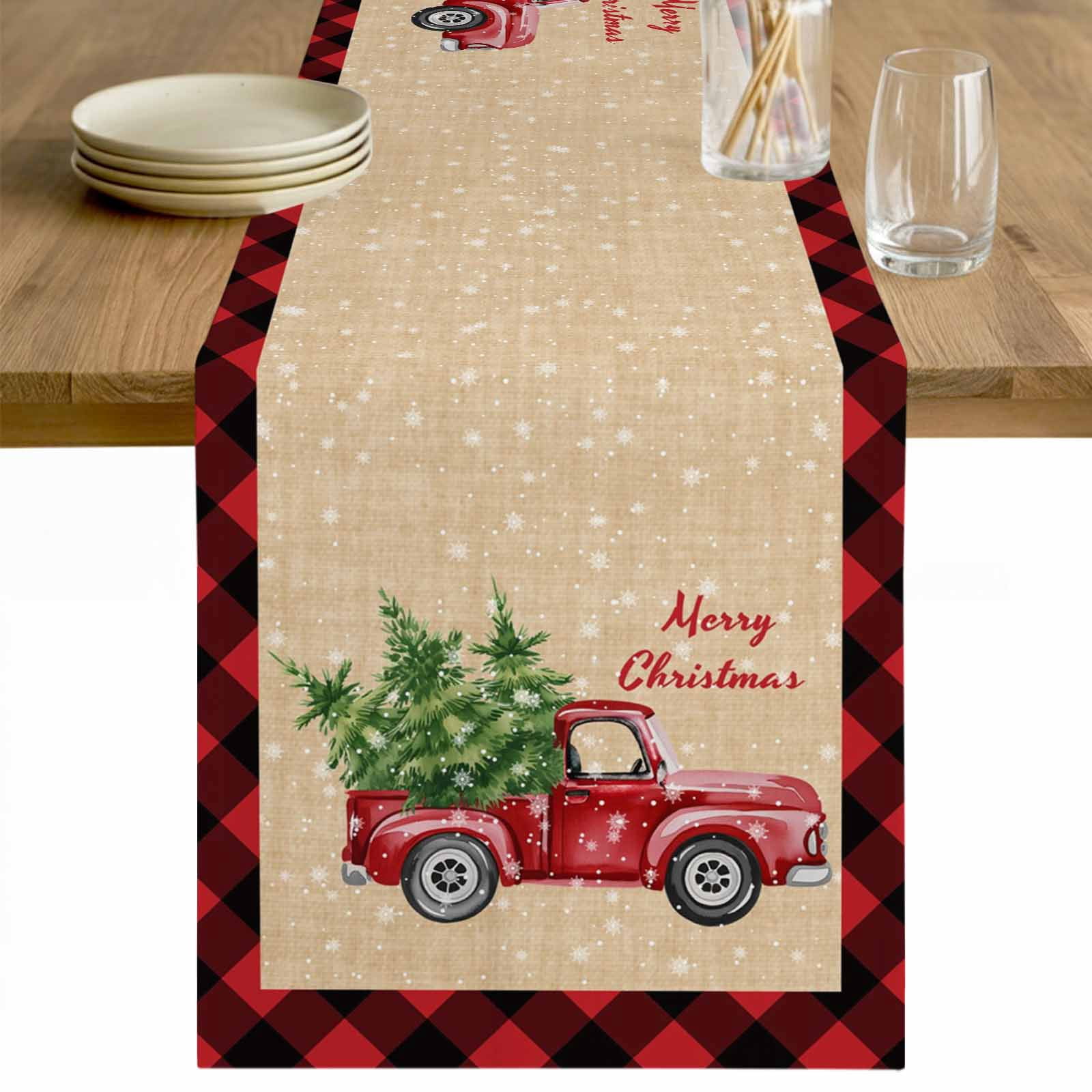 Christmas Red Truck Table Runner 90 Inches Long Farmhouse Dress Scarves ...